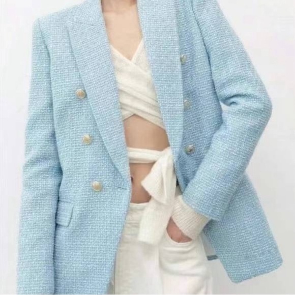 Jason Wu | Jackets & Coats | Jason Wu Light Blue Tweed Blazer With Gold ...